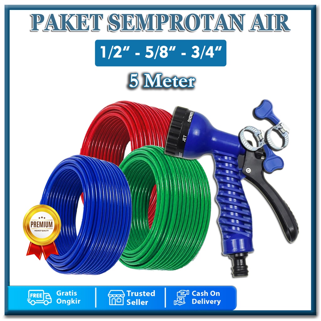 Jual PAKET SEMPROTAN SELANG AIR ELASTIS DOP 1/2 5/8 3/4 INCH 5 METER 1 ...