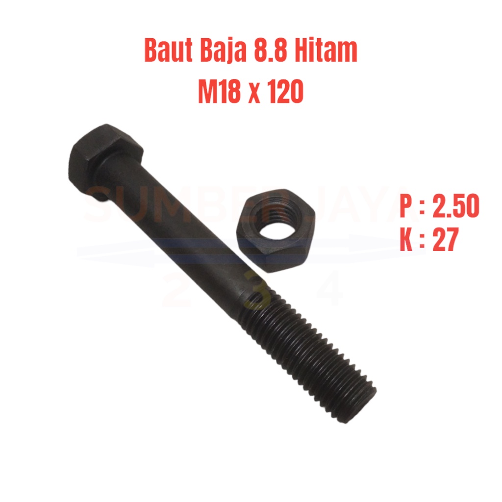 Jual M18X120 Baut Baja 8.8 Hitam / Baut Mur Baja 18 x 120 mm Drat Setengah | Shopee Indonesia