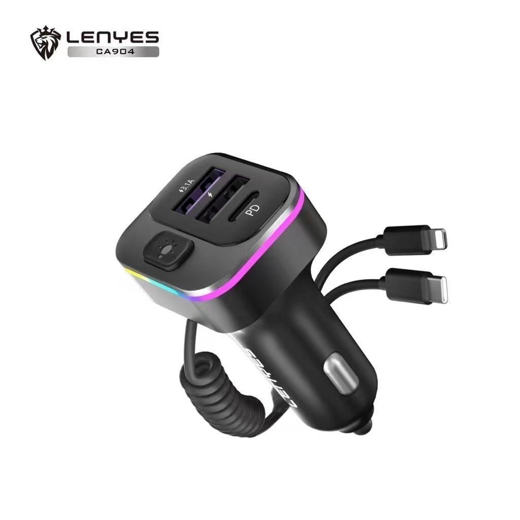 Jual LENYES CA904 RGB LED Car Charger 37.5W Adaptor USB Fast Charging ...