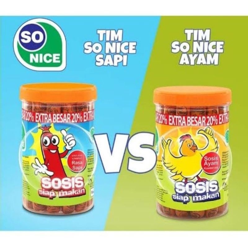 Jual SOSIS SO NICE Siap Makan Rasa Sapi Ayam 1 toples isi 25 pcs | Shopee Indonesia