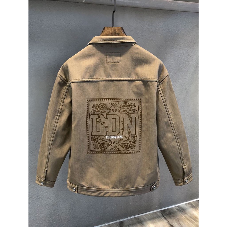 Jual Trendy brand washed retro American denim jacket for men's spring ...