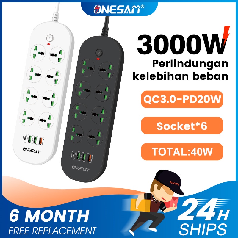 Jual Stop Kontak 8 Lubang 3000w 3 USB+1 PD OS-T92 Fast Charging Steker ...