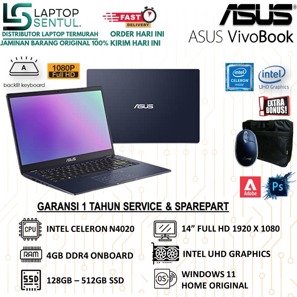 Jual LAPTOP MURAH SLIM ASUS VIVOBOOK L410MA INTEL N4020 RAM 4GB 512GB ...