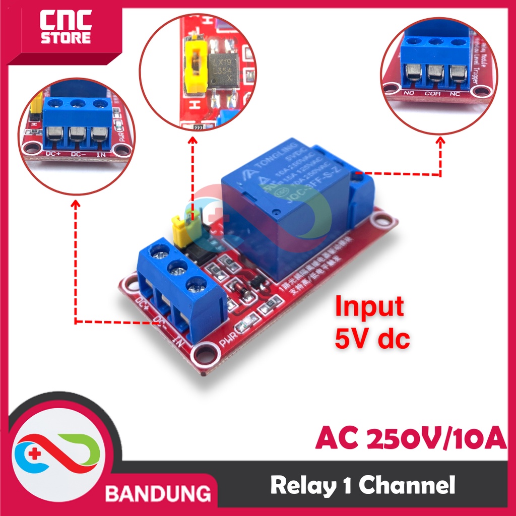 Jual MODULE RELAY 1 CHANNEL 5V AKTIV HIGH ATAU AKTIV LOW DENGAN ...
