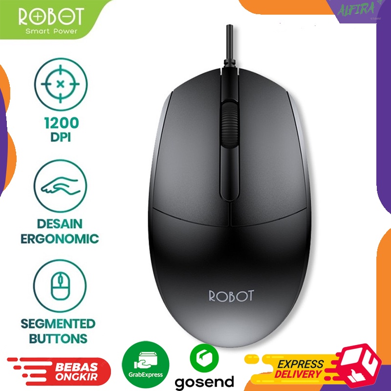Jual Mouse Wired ROBOT M102 Optical Mouse 1200DPI Office Mouse Untuk PC ...