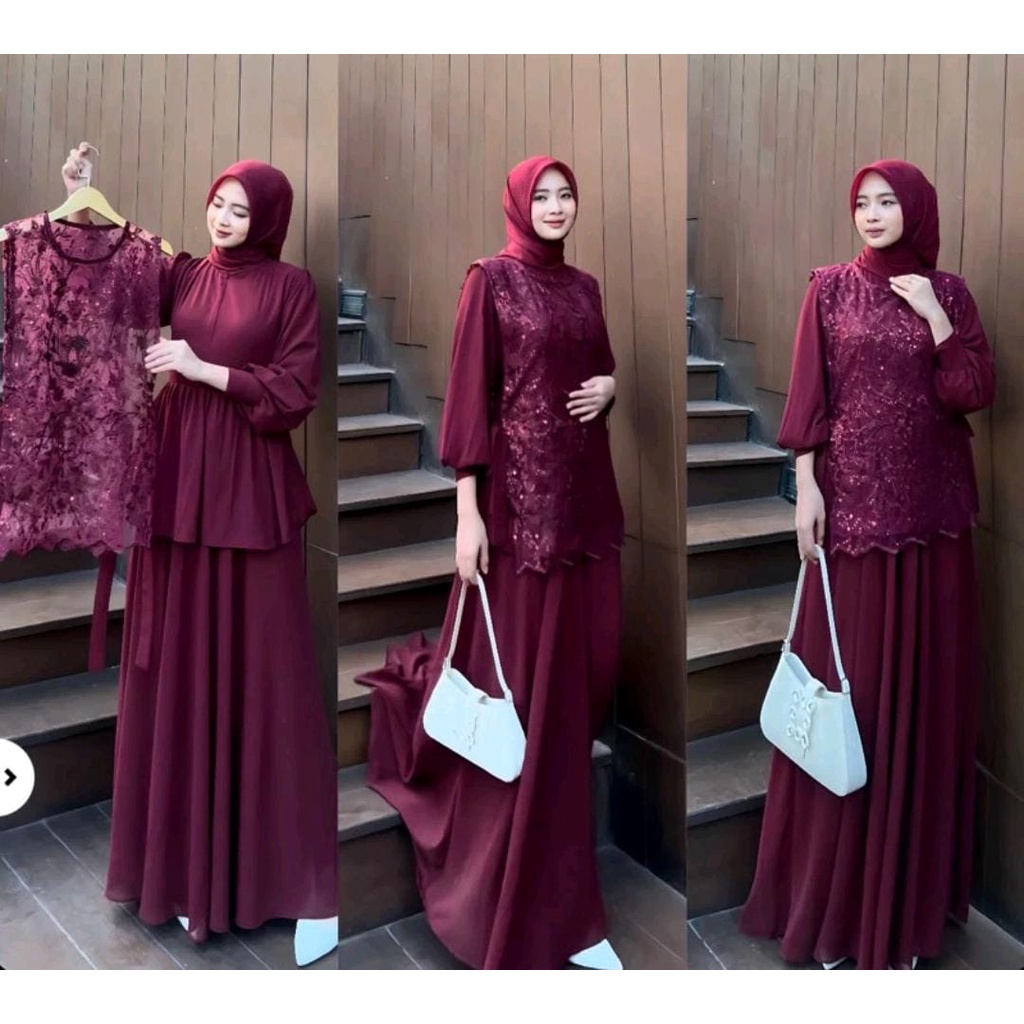 Jual Femes Cintya One Set Brukat Gamis Muslim Wanita Ceruty Babydoll ...