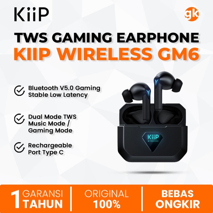 Jual KIIP Wireless GM6 TWS Gaming Earphone Headset Bluetooth Wireless 5 ...