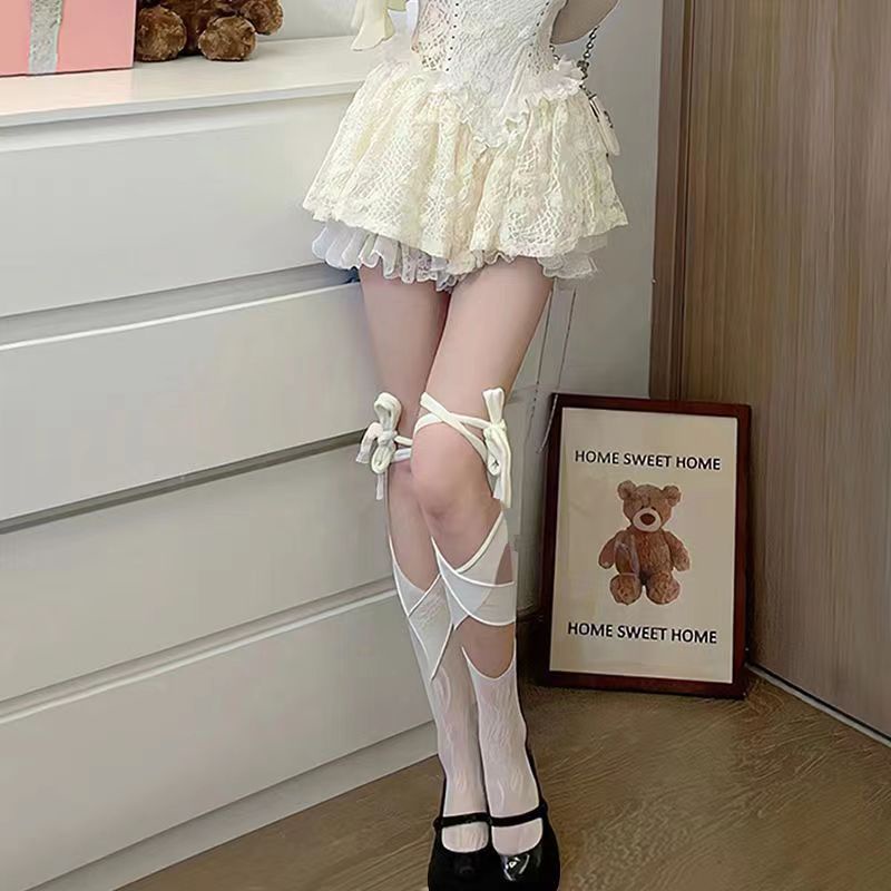 Jual Female cross strap Japanese JK calf socks Lolita versatile mid leg ...