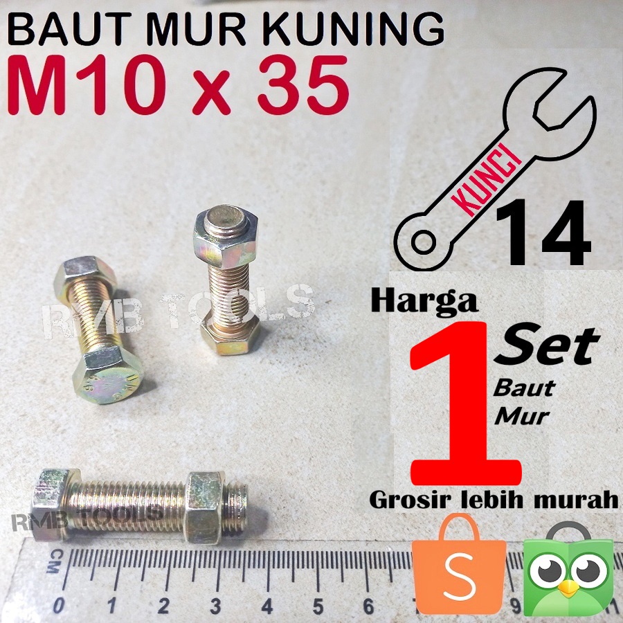 Jual Baut Mur Kuning M10 x 35 (3.5cm) Hex Besi BMK Kunci 14 K14 Grade 4.6 Murah M10 | Shopee ...