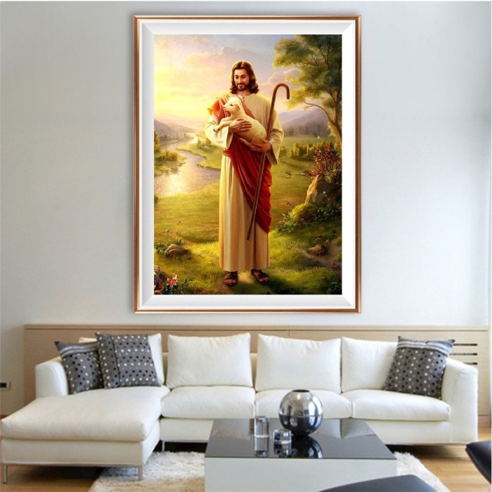 Jual DIY Diamond Painting Full Yesus domba klasik sungai 45x60 cm D844 ...