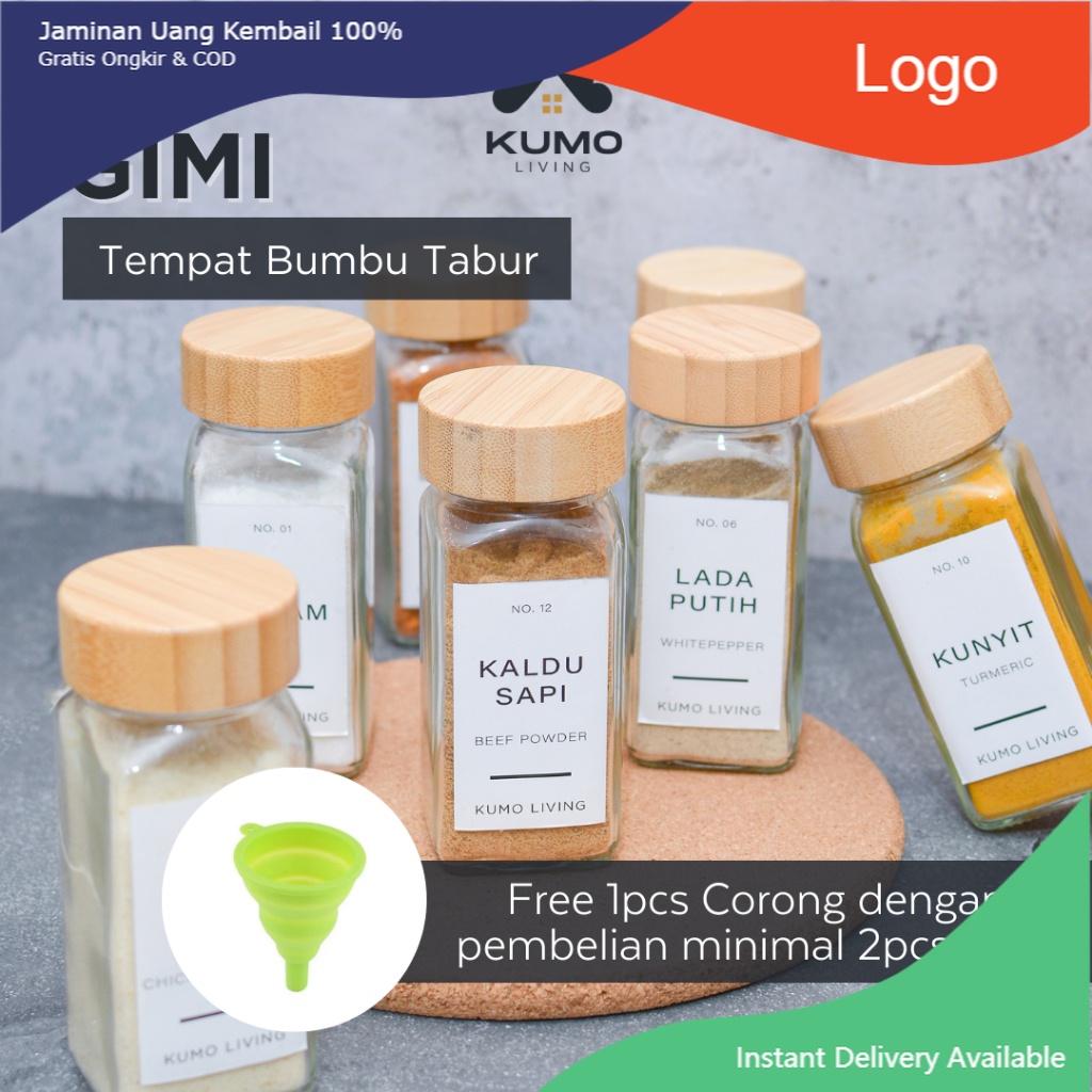 Jual Tempat Botol Wadah Bumbu Tabur Dapur Kaca Bambu Set Murah Spice ...