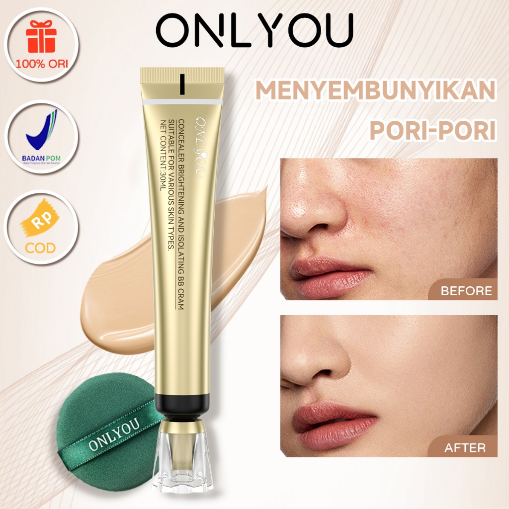 Jual COD 【BPOM】ONLYOU Foundation Pelembab Menyembunyikan Pori-pori anti ...