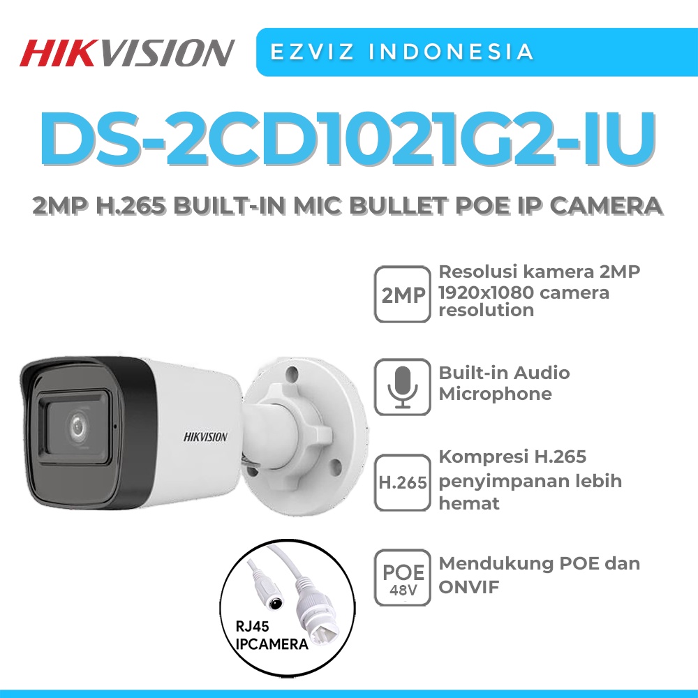 Jual HIKVISION DS-2CD1021G2-IU 2MP H.265 BUILT-IN MIC BULLET POE IP CAMERA | Shopee Indonesia