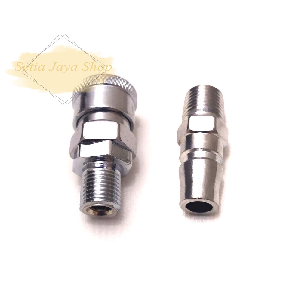 Jual Sambungan Selang Penumatic Quick Coupler 1/4 20SM 1 Set- Silver ...
