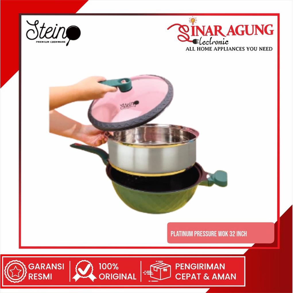 Jual STEIN COOKWARE PLATINUM PRESSURE WOK PAN 32CM - FREE STEAMER HIJAU ...
