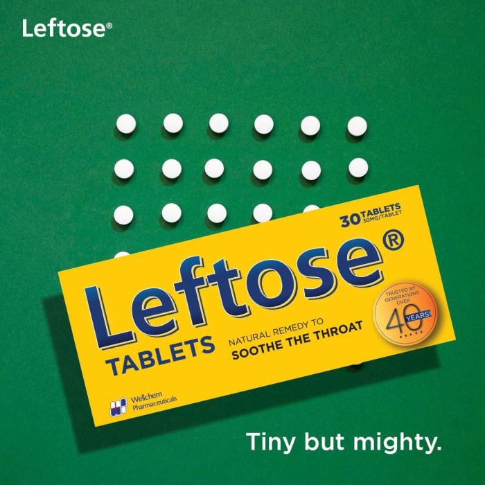 Jual LEFTOSE Chesty Coughs & Sore Throats 30mg (Per Tablet) 30 Tablets ...