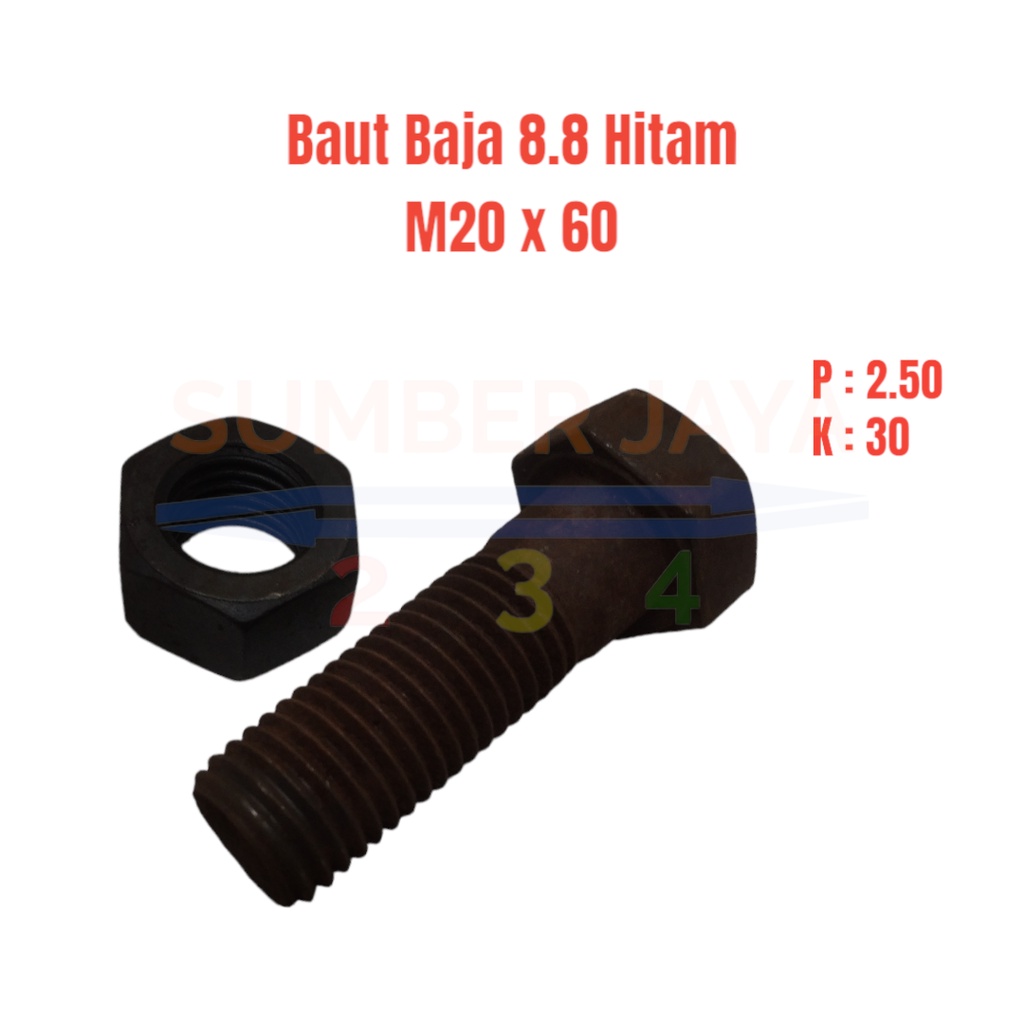 Jual M20X60 Baut Baja 8.8 Hitam / Baut Mur Baja 20 x 60 mm | Shopee Indonesia