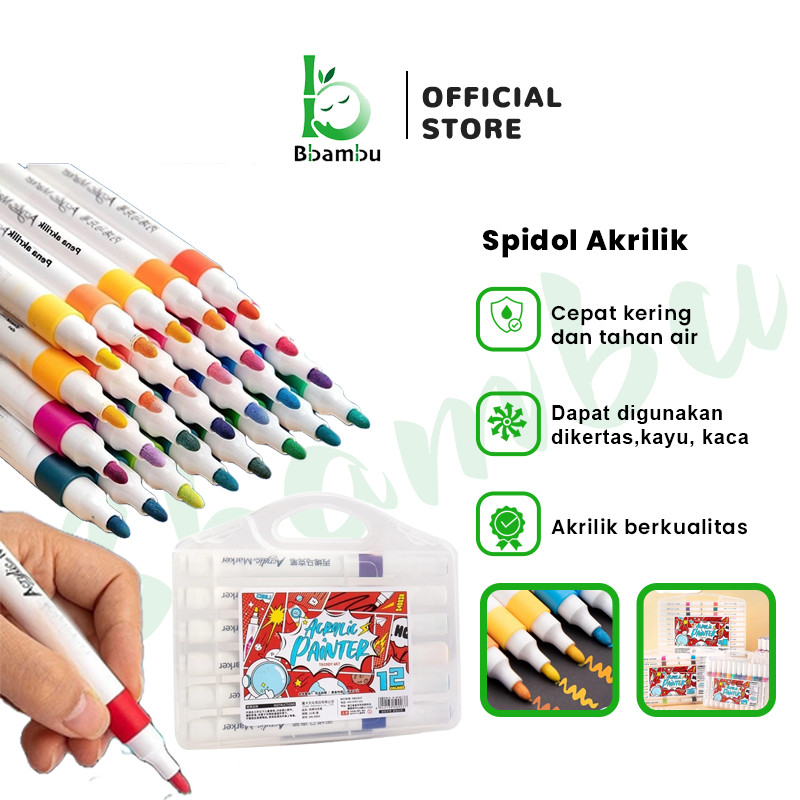 Jual Bbambu Spidol Akrilik Acrylic Marker Set 12/24/36/48 Warnas Paint ...