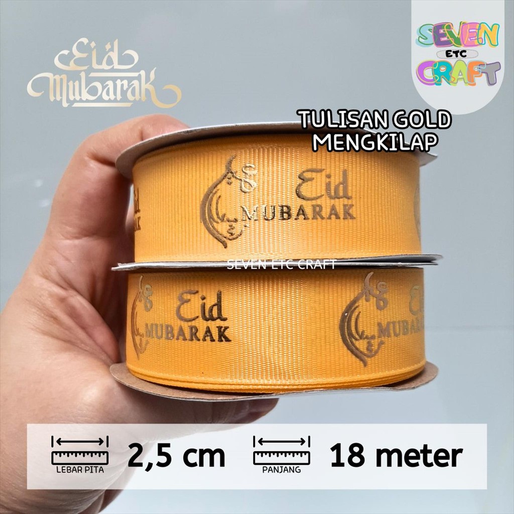 Jual Pita Grosgrain Idul Fitri Lebaran EID MUBARAK 2,5 cm Kuning ...