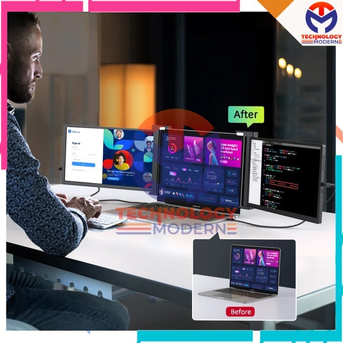 Jual Portable Triple Screen Monitor 15 Inch Extend Display - Windows ...