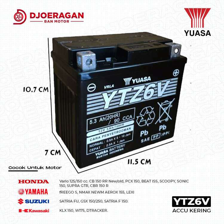 Jual ACCU YUASA YTZ6V // ACCU full KERING // ACCU MOTOR VARIO 125 ...