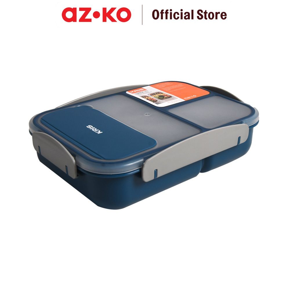 Jual AZKO Kris 1.7 ltr Kotak Makan 3 Sekat Dengan Sendok & Garpu - Biru Lunch Box Food Grade ...
