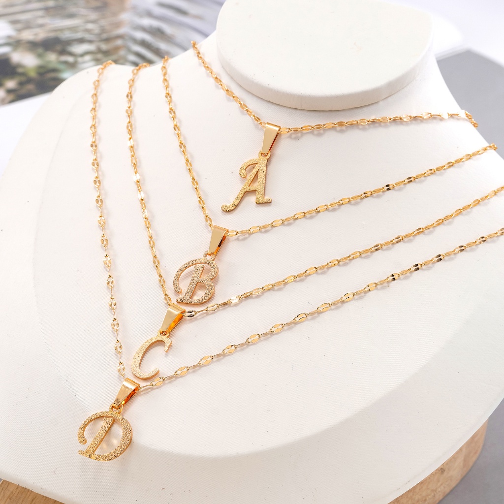 Jual Lavish Jewelry 341N Kalung Titanium Huruf Muda Emas Wanita Anti ...