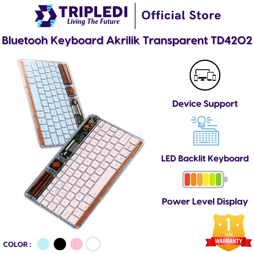 Jual TRIPLEDI Keyboard Bluetooth Tablet TD4202 Acrylic Transparent ...
