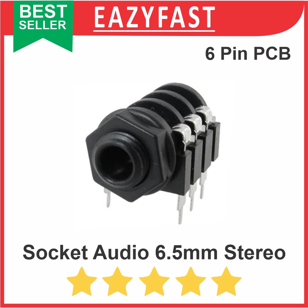 Jual Socket Audio 6.5mm Female Jack Akai Mic Gitar Stereo 6 Pin PCB ...