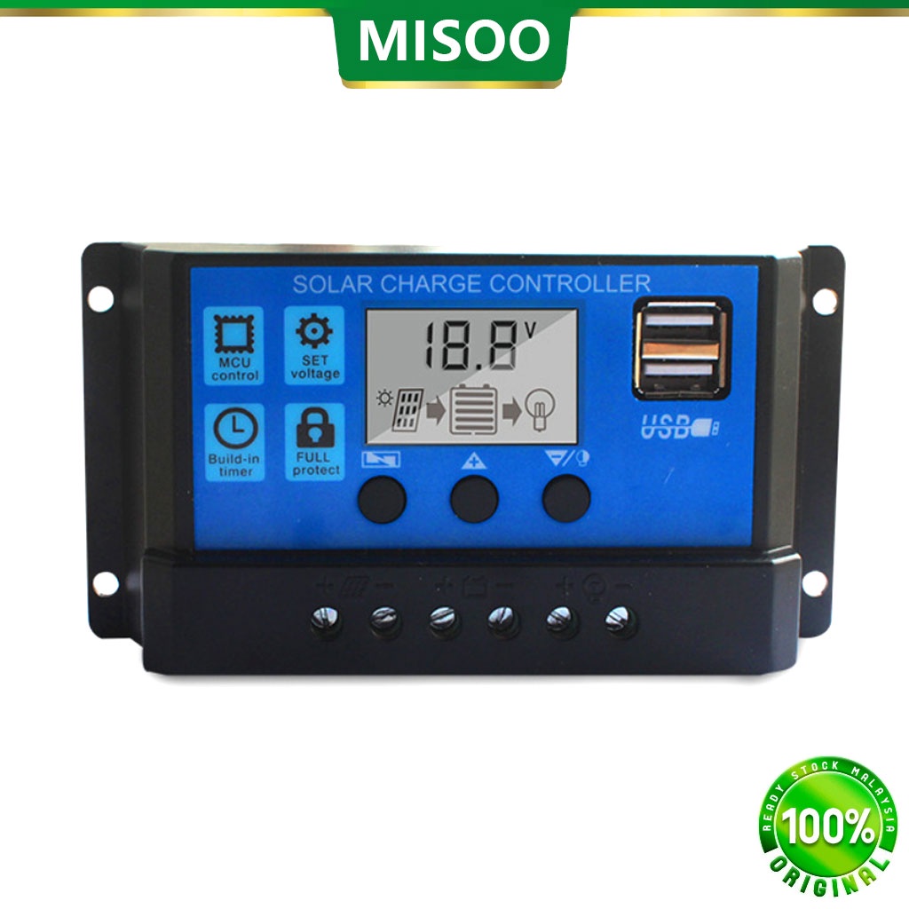 Jual Solar Charge Controller LCD LED Display Solar PWM 12V/24V 10A 20A 30A 40A 50A 60A USB Panel ...