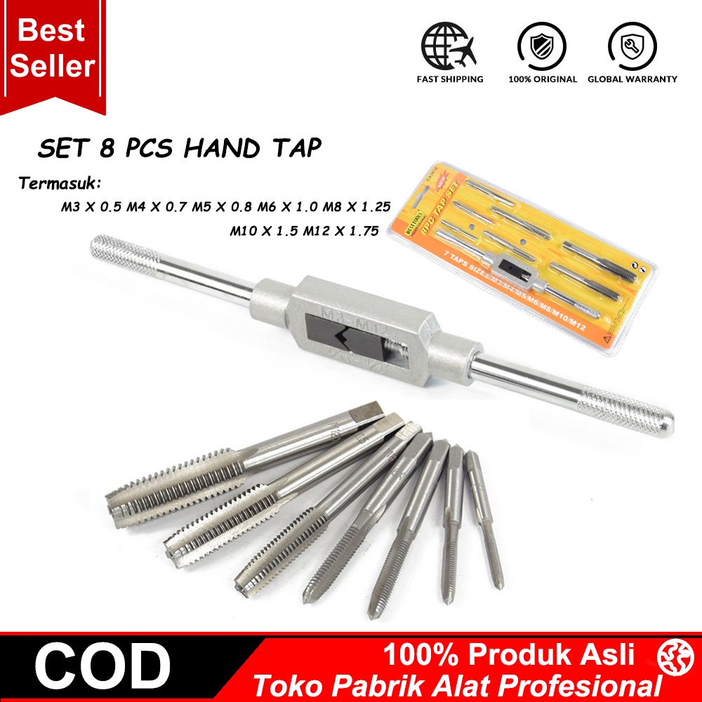 Jual 【Dikirim dlm 24jam】SET 8 PCS HAND TAP SET ULIR DRAT DALAM + GAGANG STANG HANDLE ALAT SENAI ...