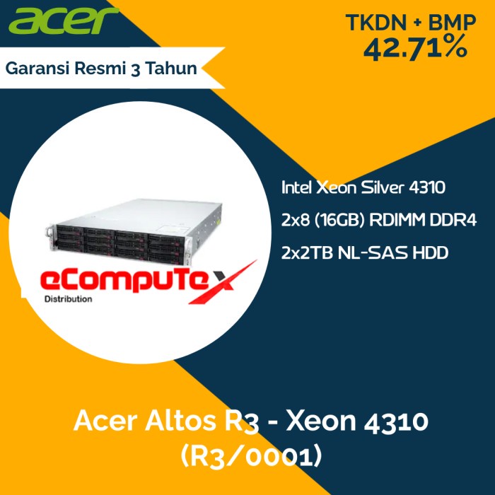 Jual Server Rack Acer Altos R3 - Intel Xeon Silver 4310 (R3/0001 ...