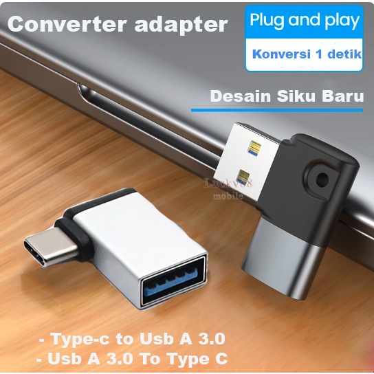 Jual Converter Siku USB A dan Type-C Adaptor Sudut Kanan 90 Derajat ...