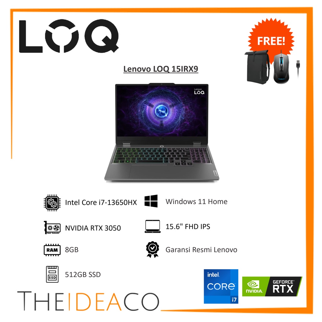 Jual Lenovo LOQ Gaming i7-13650HX RTX 3050 6GB 8GB 512GB SSD 15.6" FHD ...