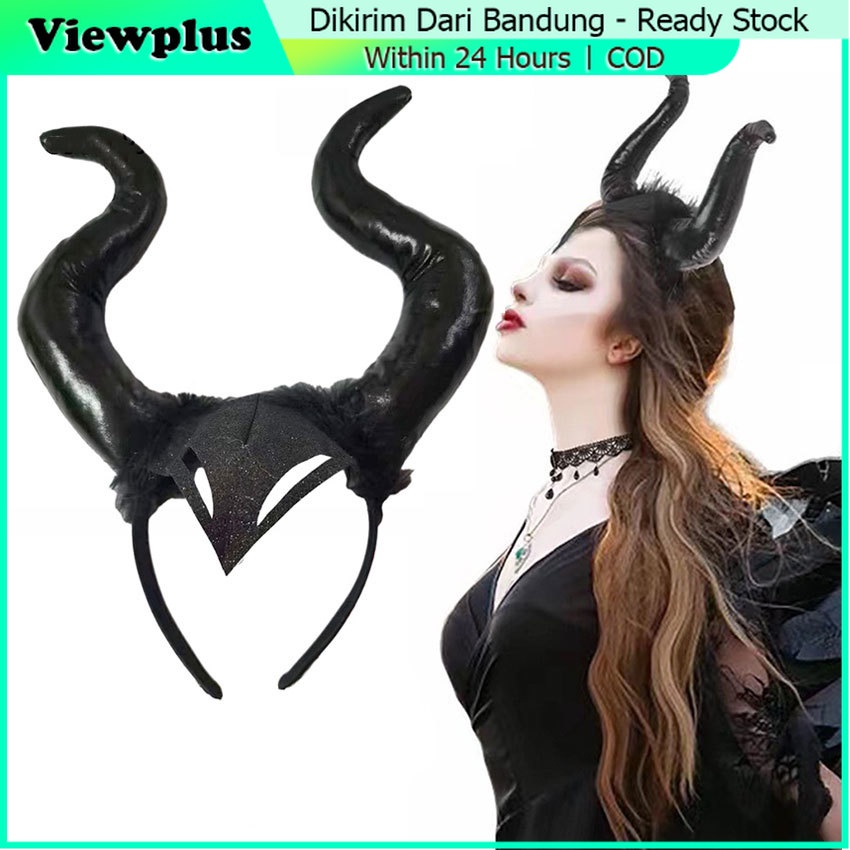 Jual Bando Tanduk Iblis Hitam Bando Pesta Halloween Maleficent Tanduk ...