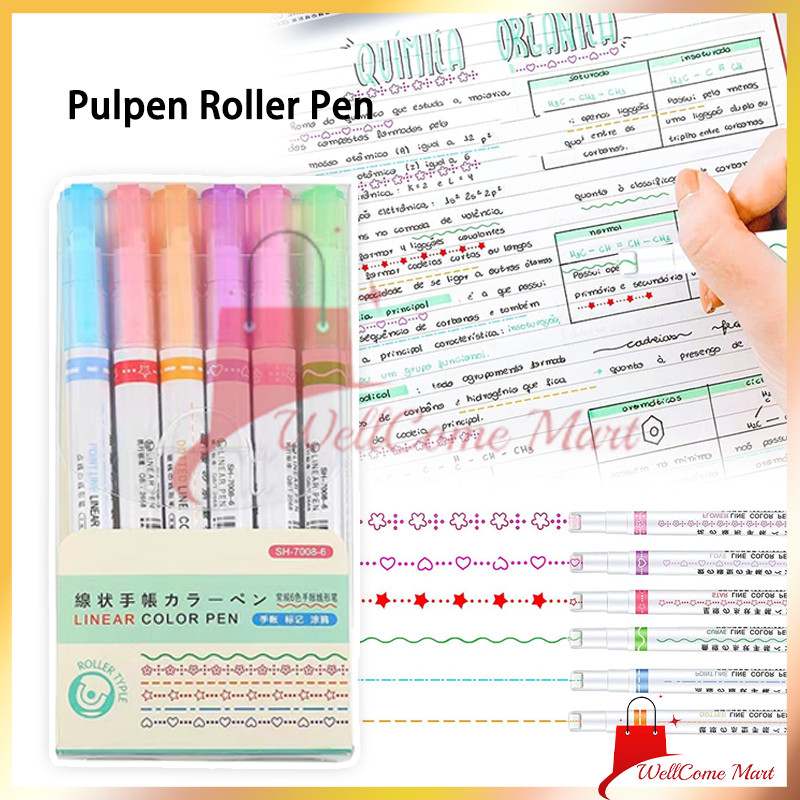 Jual Spidol Garis Aesthetic / Spidol Garis Motif Lucu 1 Set 6 Pcs ...