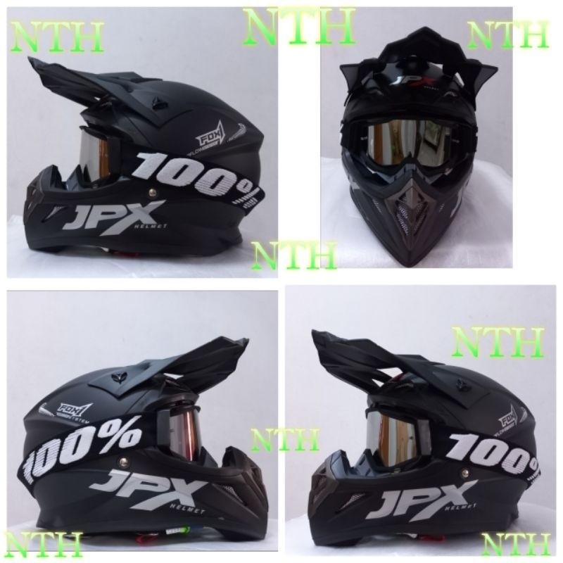 Jual Helm JPX Cross Solid Black Doff dan kaca mata goggle cross sepaket ...