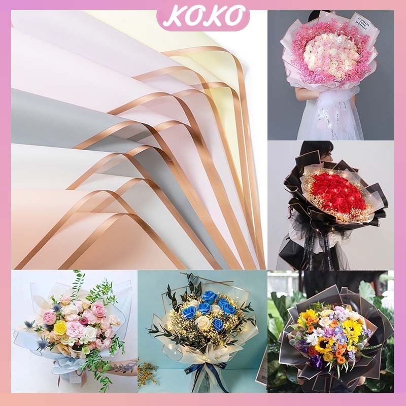 Jual [20 Lembar]Flower Wrapping Paper Varian List Gold Line Emas Kertas ...