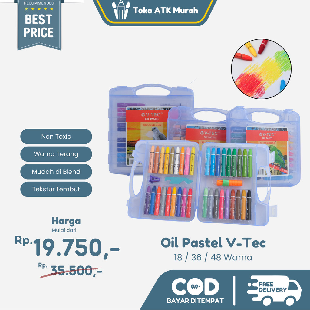 Jual Crayon Oil Pastel V-Tec Set Isi 18 / 36 / 48 Warna - Alat Mewarnai ...