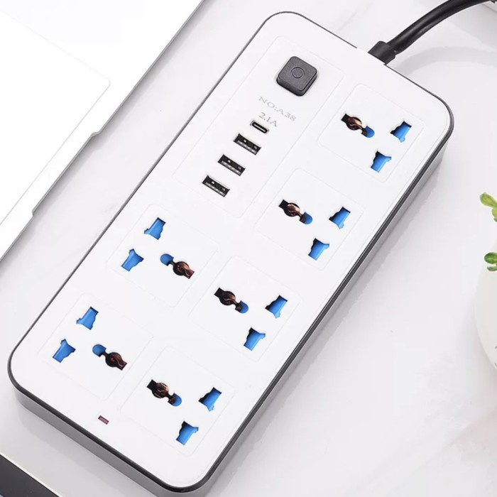 Jual Universal Power Strip Stop Kontak 6 Power Socket 3 USB Port + C - Putih | Shopee Indonesia