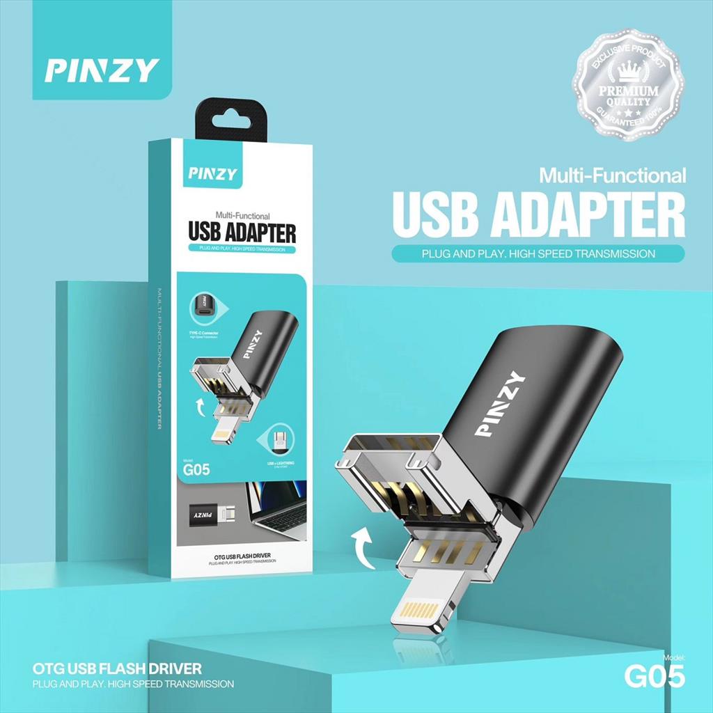 Jual G05 USB Adapter OTG PINZY USB A + Lightning 2in1 to Tipe C ...