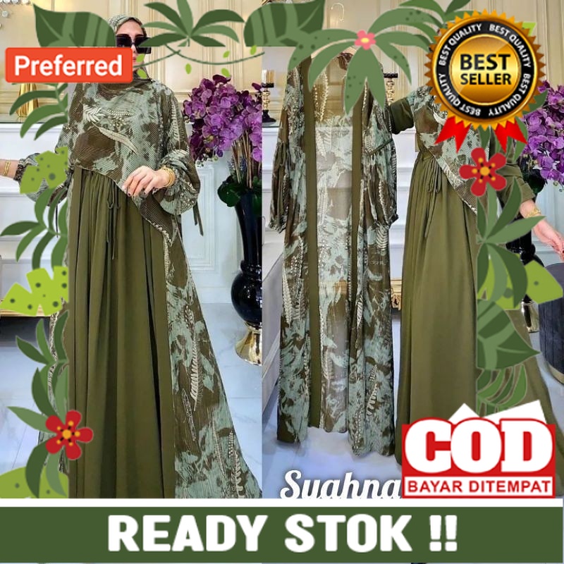 Jual Syahnaz 3in1 Set Setelah Gamis Muslim Mewah Bahan Ceruty Babydoll ...