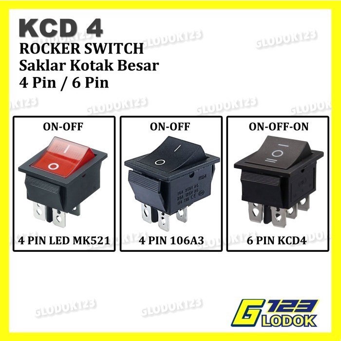 Jual Saklar Power Switch 4 6 PIN LED ON OFF ON Roker Rocker Besar 16A ...