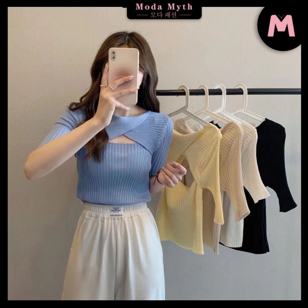 Jual MODAMYTH H07 - ATASAN WANITA CROP TOP PREMIUM SHORT BLOUSER KOREAN STYLE | Shopee Indonesia