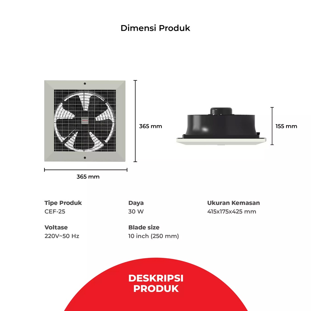 Jual EXHAUST PLAFON / CEILING MASPION CEF-25 10 inch / kipas maspion ...