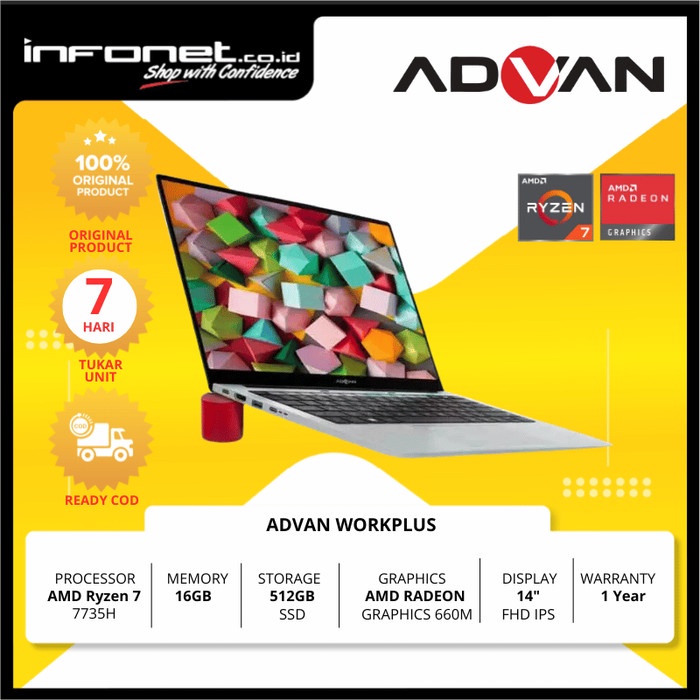 Jual ADVAN WORKPLUS RYZEN 7 7735HS 16GB 512GB RADEON 660M 14" FHD IPS ...