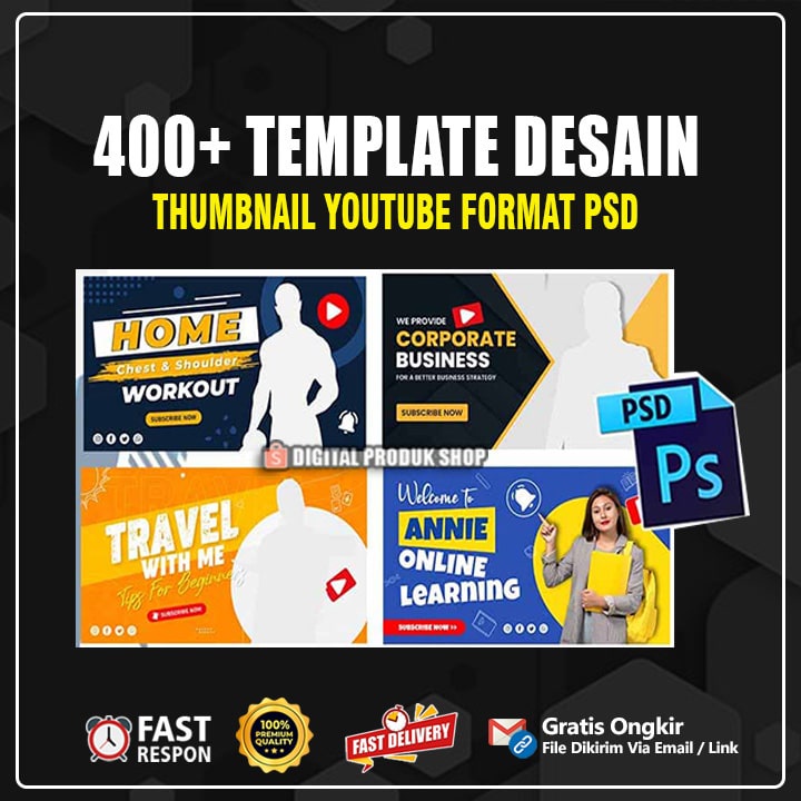 Jual 400+ Template Desain Thumbnail Youtube Format PSD siap edit ...