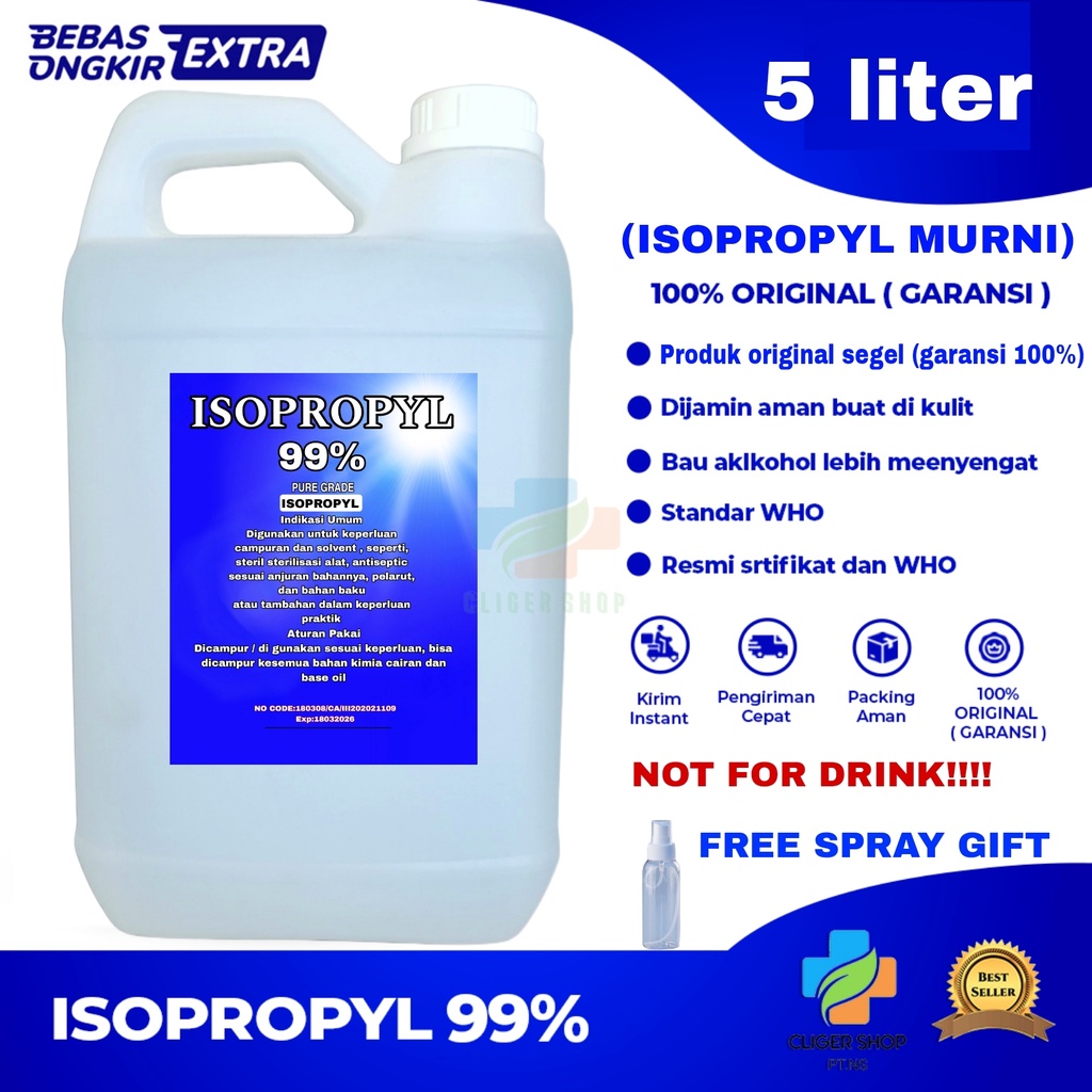 Jual ALKOHOL ISOPROPYL 99% 5 LITER / ISOPROPYL 5 LITER / IPA 5 LITER ...