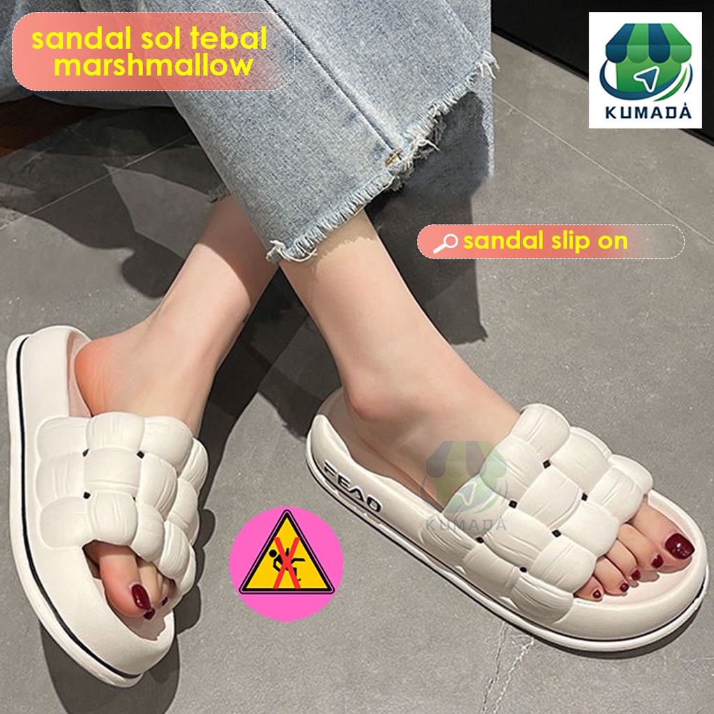 Jual Sandal Wanita model Marshmallow Sendal Wanita slip on bahan PVC dengan sol tebal lembut ...