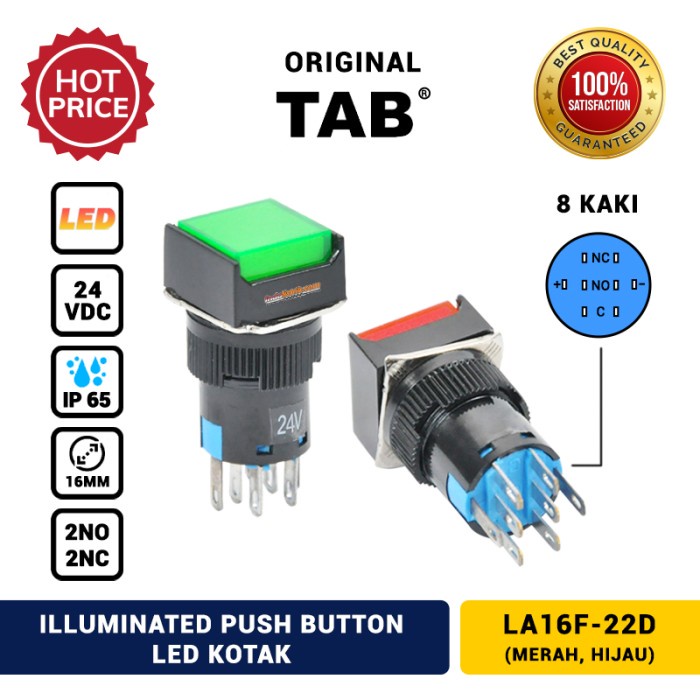 Jual Push Button LED 16mm Spring 24 VDC Kotak LA16F-22D TAB Murah - Merah -DN12 | Shopee Indonesia